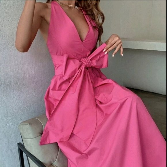 Undefined | Dresses | Punch Pink Bow Dress | Poshmark